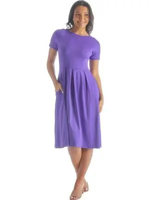 24SEVEN COMFORT APPAREL Midi Dress With Short Sleeves And Pockets - Lilac