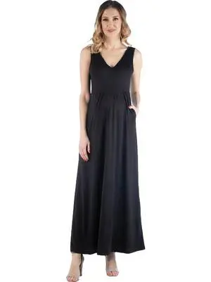 24SEVEN COMFORT APPAREL Maternity Sleeveless Maxi Dress With Pockets - Black