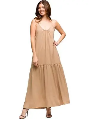 24SEVEN COMFORT APPAREL Spaghetti Strap Pocket Maxi Dress - Nude