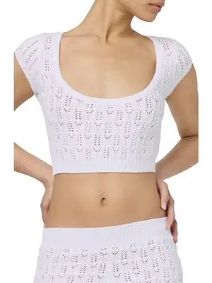 FLORENCE BY MILLS Pointelle Cotton Blend Crop Sweater - Bright White