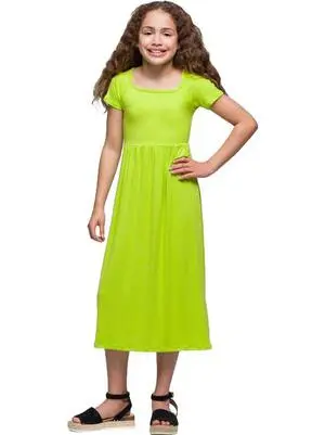 24SEVENKID Short Sleeve Pleated Maxi Dress - Lime