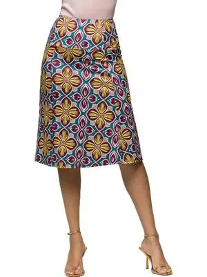 24SEVEN COMFORT APPAREL Floral Print Knee Length Skirt - Yellow Multi