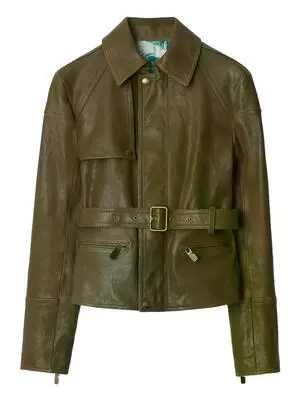 Burberry Belted Leather Jacket - Green