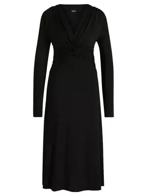 BOSS Twist-detail Long-sleeve Midi Dress - Black