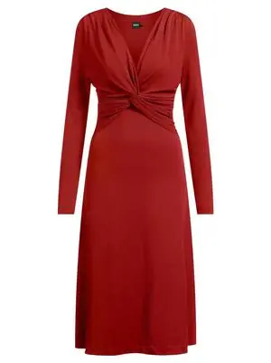 BOSS Twist-detail Long-sleeve Midi Dress - Red