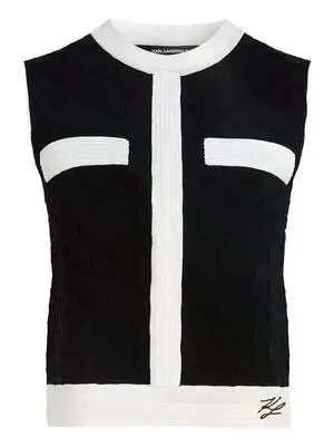 Karl Lagerfeld Contrast-piping Sleeveless Top - Black