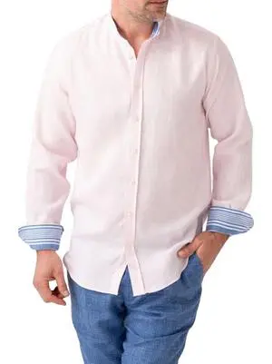 KOY CLOTHING Linen Band Collar Shirt - Pink