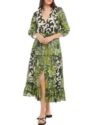 Fifteen Twenty Nicki Tiered Ruffle Maxi Dress - Green Print