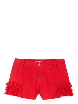 Sandro Zip-up Ruffle-hem Stretch-cotton Shorts - Red