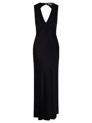 OMNES Satin Maxi Dress With Tie-back - Black Black
