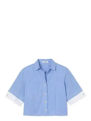 Sandro Checked Relaxed-fit Cotton Shirt - Ciel / Blanc