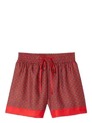 Sandro Scarf-print Drawstring-waist Woven Shorts - Red / Pink