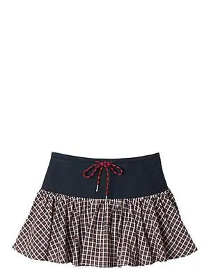 SANDRO Checked Drawstring-Waist Stretch-Cotton Skort