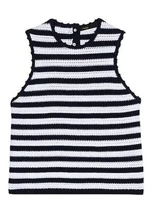 Maje Striped Crochet-knit Top - White/navy