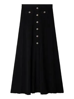 Sandro High-rise Pointelle-texture Knitted Maxi Skirt - Black