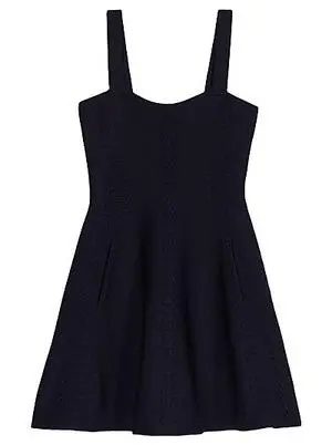 Maje Square-neck Embroidered Knitted Mini Dress - Navy
