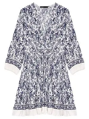 Maje Fruit-print Pleated Mini Dress - Blue Fruits Print
