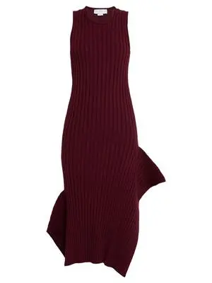 Stella McCartney Asymmetric Hem Rib Knit Midi Dress - Bordeaux
