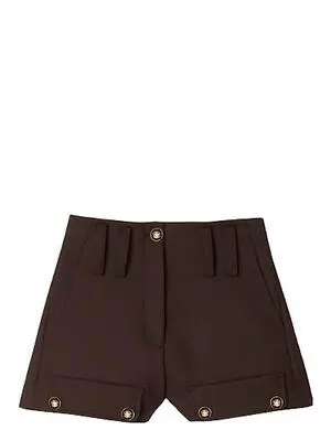 Sandro Button-embellished High-rise Stretch-woven Shorts - Brown