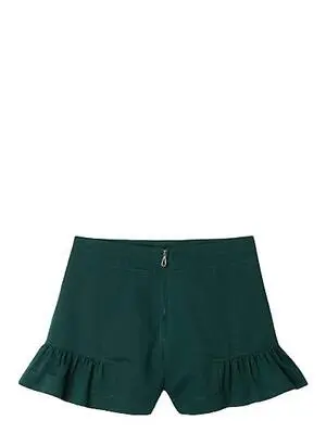 Sandro Zip-up Ruffle-hem Cotton Shorts - Bottle Green