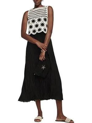 Mint Velvet Crochet Midi Dress - Black