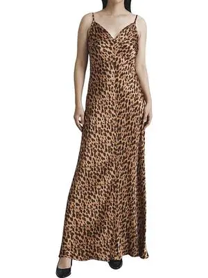 GHOST LONDON Eden Leopard Print Satin Maxi Slip Dress - Brown
