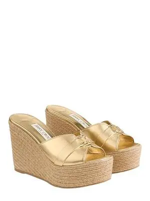 JIMMY CHOO Leda 100 Wedge Sandals - Gold