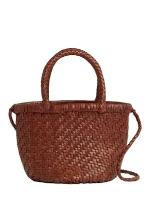 REISS Nia Leather Woven Mini Tote Bag - Tan