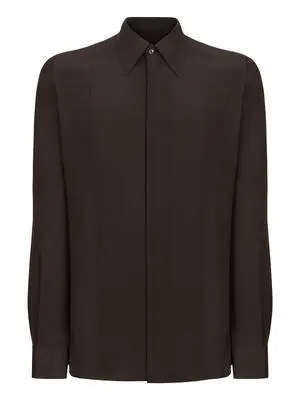 Dolce & Gabbana Silk Martini-fit Shirt With Shirt Front Brown