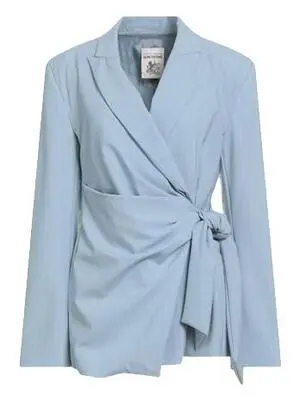 SEMICOUTURE Belted Pinstriped Blazer - Blue