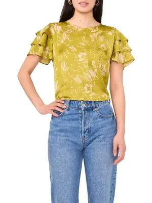 Vince Camuto Tiered Ruffle Sleeve Top - Green Oasis