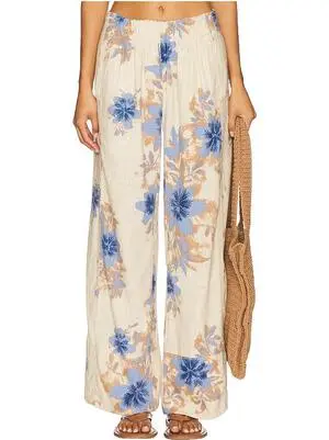 Free People Days End Printed Linen Pant - Ivory Combo Floral