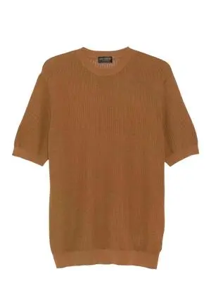DELL'OGLIO Ribbed Cotton T-shirt - Brown