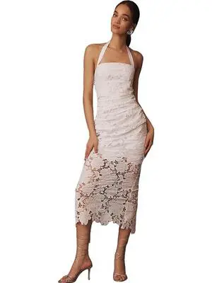 DELFI COLLECTIVE Gala Halter Lace Eyelet Midi Dress - White