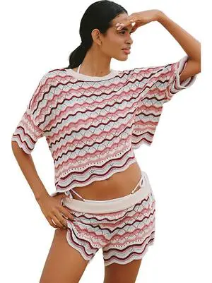 L*Space Crochet Knit Shorts - Pink Pattern