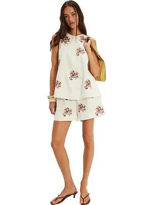 Free People Embroidered Top And Shorts Set - Neutral Combo