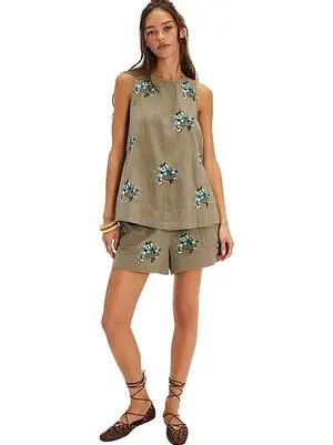 Free People Embroidered Top And Shorts Set - Sage Combo