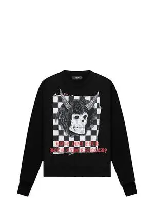 Amiri X Wes Lang Checker Skull Crewneck Sweatshirt - Black