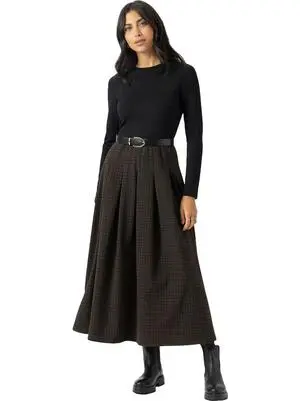 SAINT + SOFIA Renee Contrast A-line Dress - Brown Check