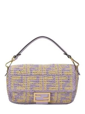 Fendi Raffia Convertible Baguette - Purple
