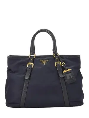 Prada Nylon Convertible Buckle Handbag - Navy