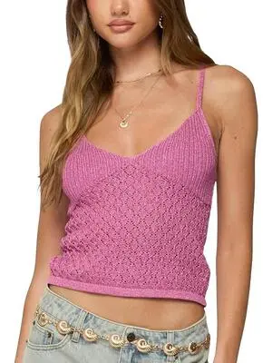 EDIKTED Frankey Sparkly Textured Knit Tank Top - Pink