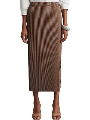 REISS Pippa Jersey Pleated Column Skirt - Chocolate