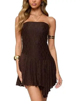 EDIKTED Elaia Asymmetric Strapless Lace Mini Dress - Brown