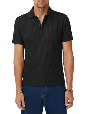 John Varvatos Grana Regular Fit Textured Polo Shirt - Black
