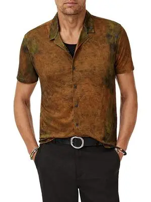 John Varvatos Agosta Regular Fit Short Sleeve Linen Shirt - Sandstone