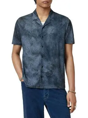 John Varvatos Agosta Regular Fit Short Sleeve Linen Shirt - Steel Blue