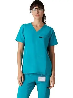 MEMBERS ONLY Siena 5-Pocket V-Neck Scrub Top Teal