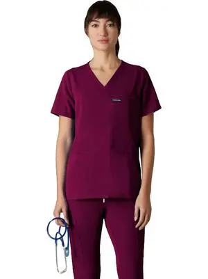 MEMBERS ONLY Siena 5-pocket V-neck Scrub Top - Wine