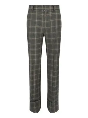 Gucci Linen-wool Plaid Trousers - Grey Beige